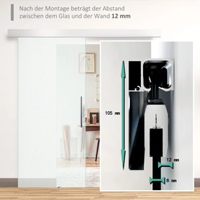 HOMCOM Posuvné skleněné pokojové dveře s madlem, jednostranně satinované 102,5x205 cm, moderní a elegantní pro obývací pokoje | Aosom.de