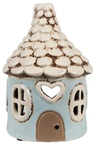 Modrý keramický svícen pohádkový domek - Ø 11*15 cm