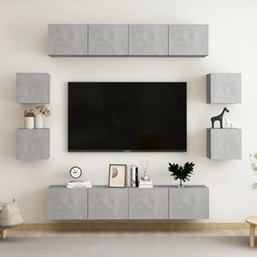 8dílný set TV skříněk betonově šedý dřevotříska 3079068