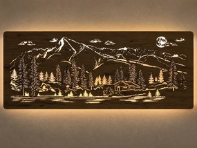 Li-Go "Chata v horách" světelný obraz s baterií a pohybovým čidlem 130x50 cm provedení povrchu: bříza