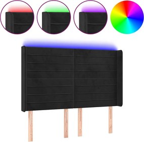 Čelo postele s LED černé 147 x 16 x 118/128 cm samet 3124238