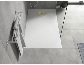 Mexen Hugo, obdélníková sprchová vanička SMC 150 x 90 cm, bílá, zlatá krytka, 42109015-G