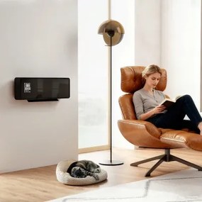 HOMCOM Nástěnný keramický elektrický ohřívač 2000 W, ventilátor, termostat, časovač, dálkové ovládání, skleněný panel, černý
