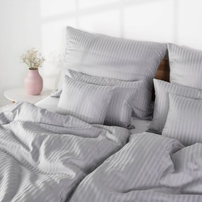 Damaškové saténové prodloužené povlečení Pruh 10 mm - Silver Velikost: 140 x 220 + 70 x 90