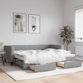 Válenda s přistýlkou a zásuvkami světle šedá 90 x 190 cm textil 3196624