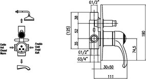 SAPHO KIRKÉ podomítková sprchová retro baterie, 2 výstupy, zlato KI42Z