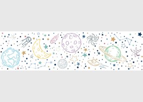 Dětská samolepící bordura na zeď Bílý Kreslený Vesmír | 5 m x 13.8 cm | DWBD8531