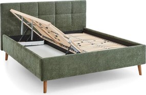 Khaki čalouněná dvoulůžková postel s úložným prostorem s roštem 180x200 cm Nova – Meise Möbel