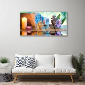 Obraz na skle Svíčky Kameny Květ 100x50 cm