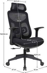 Ergonomická kancelářská židle LERO - černá síťovina / nosnost 150 kg