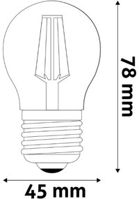 Prémiová retro LED žárovka E27 4,5W 470lm G45 denní, filament, ekv. 40W, 3 roky