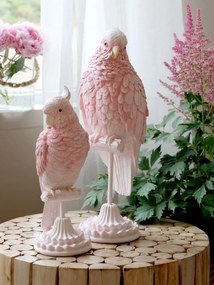 Růžová dekorace papoušek na podstavci Parroté  - 12*12*37 cm