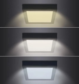 SOLIGHT LED mini panel CCT, přisazený, 24W, 1800lm, 3000K, 4000K, 6000K, čtvercový černý