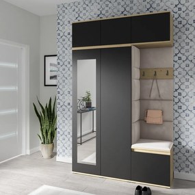 Eka Předsíňová stěna s čalouněnými panely Trinity 18 - Dub Artisan s černou / Světlá béžová 2303