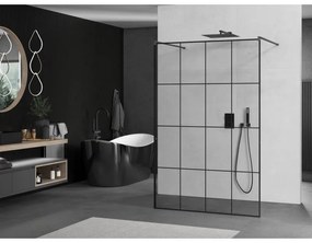 Mexen Kioto, sprchová zástěna Walk-In 140 x 200 cm, 8mm čiré sklo černý vzor, ​​grafitový profil, 800-140-002-95-77