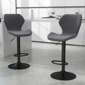 HOMCOM sada 2 barových stoliček s výškově nastavitelným ergonomickým sedákem a opěrkou nohou, vysoké stoličky z sametové látky a kovu, 47x51,5x92-114…