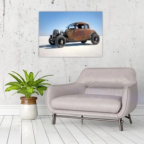 Skleněný obraz auta v poušti (70x50 cm)