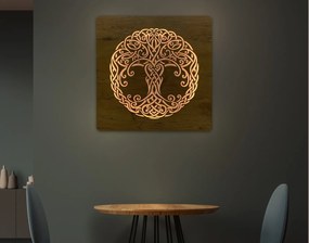 Li-Go "Keltský strom života" světelný obraz s baterií 62x62 cm varianta ovládání: manuál/pohybové čidlo, provedení povrchu: jedle