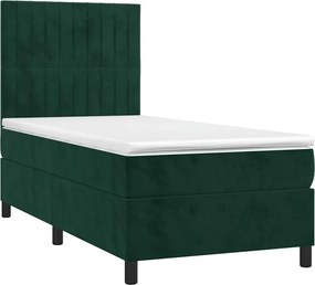 Box spring postel s matrací a LED tmavě zelená 90x190 cm samet 3136218