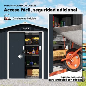 Zahradní shed Outsunny 2,42m² s posílenou základnou bez podlahy 213x130x185 cm s posuvnými dveřmi a střešním oknem 4 okna pro skladování nářadí Tmavě…