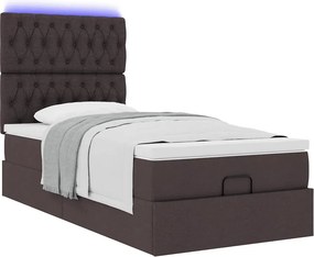 Osmanská postel s matrací &amp; LED tmavě hnědá 90x200 cm látka 3314061