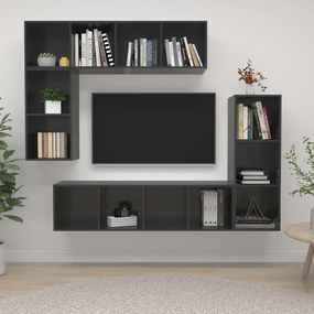 4dílný set TV skříněk šedý s vysokým leskem kompozitní dřevo