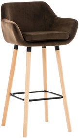 Barová židle Grant ~ samet, dřevěné nohy natura - Hnědá