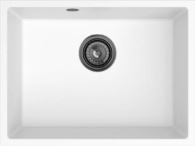 Sink Quality Crypton 60, kuchyňský granitový dřez 535x400x205 mm + černý sifon, bílá, SKQ-CRY.W.1KBO.60.XB