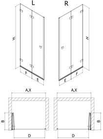 Mexen, Mexen Lunar-F skládací levé sprchové dveře 70 cm, průhledné, chrom - 836-070-000-01-00-L