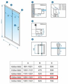 BPS-koupelny Posuvné sprchové dveře HYD-PD14D 130 chrom/transparent pro instalaci do niky - bez vaničky
