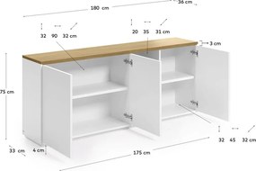 Bílá komoda v dekoru dubu 180x75x36 cm Abilen – Kave Home