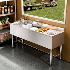 Dřez se 3 přihrádkami, Nerezová ocel 304 o průměru 18 VEVOR – 1524 × 470 × 838 mm