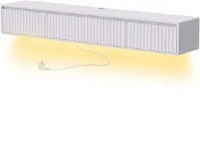 HOMCOM závěsná TV police 160 cm s LED osvětlením a zásuvkami, TV nábytek pro televizi 182,88 cm, bílá