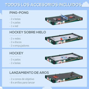 HOMCOM 6 v 1 Skládací Multiherní Stůl pro Děti od 7 Let – Stolní Hry: Kulečník, Stolní Fotbal, Ping Pong, Hoops, Air Hockey, Lední Hokej 118x104x71 cm