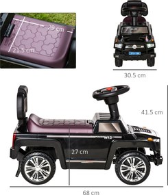 HOMCOM Dětský Off-Road Auto pro Jízdu, Auto s Osvětlením a Hudbou, Věk 18-36 Měsíců, 68x30,5x41,5cm, Černé