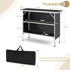 Costway Skládací hliníkový kempingový stůl se 2 patry Camping Cabinet, černý