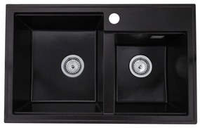 Gamma Modern 8020, 2-komorový granitový dřez 795x495x210 mm, černá se zlatými body, GMA-ZLE000033