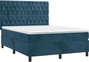 Box spring postel s matrací a LED tmavě modrá 140x190 cm samet 3136303
