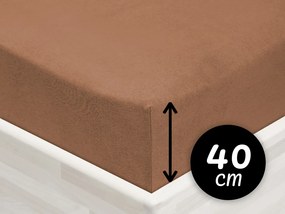 Jersey napínací prostěradlo na extra vysokou matraci JR-023 Oříškově hnědé 100 x 200 - výška 40 cm