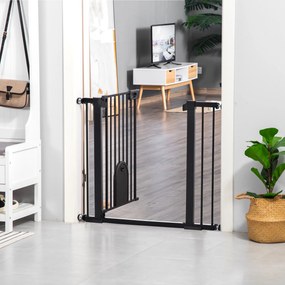 PawHut Zabezpečovací brána pro domácí mazlíčky 75-103 cm pro schody a dveře s 2 prodlouženími, automatickým zámkem a dvojitým zámkovým systémem, černá