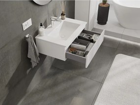 Mexen Rivel, koupelnová skříňka 70 cm s umyvadlem Otis, 1 zásuvka, drážkovaná, bílá matná, 91A20-07023-1-BF01-W18M01