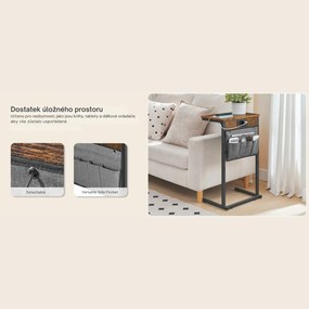 Odkládací stolek Houseland Fill s nabíjecí stanicí a kapsářem hnědý/černý