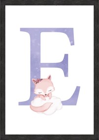 Abeceda písmena s liškou - Obraz, Plakát Velikost: B2 - 50x70 cm, Volba rámu: s černým rámem, Písmeno: E