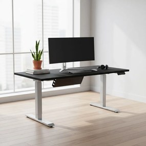 Výškově nastavitelný stůl OfficeTech D, 160 x 80 cm, šedá podnož, černá