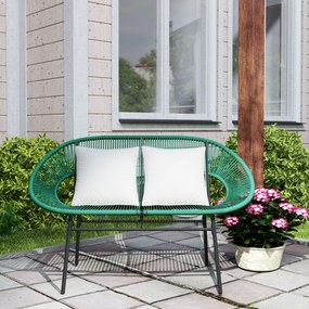 Outsunny zahradní lavička pro 2 osoby z oceli a syntetického lana s 2 polštářky - rozměry 132D x 72Š x 83V cm - tmavě zelená