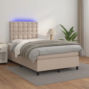 Box spring postel matrace a LED cappuccino 120x200cm umělá kůže