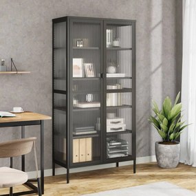 Highboard černý 85 x 40 x 180 cm sklo a ocel