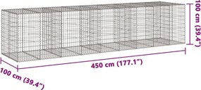 Gabionový koš s víkem 450 x 100 x 100 cm pozinkované železo 3295197
