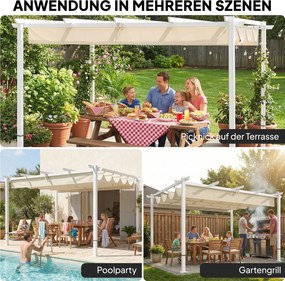 Pergola 3 x 4 m s posuvnou střechou, magnetické zámky, UV30+ Béžová barva