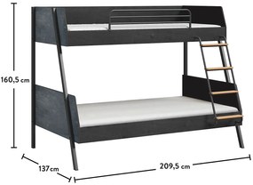 Studentská patrová postel 90x200-120x200 Nebula - černá/šedá